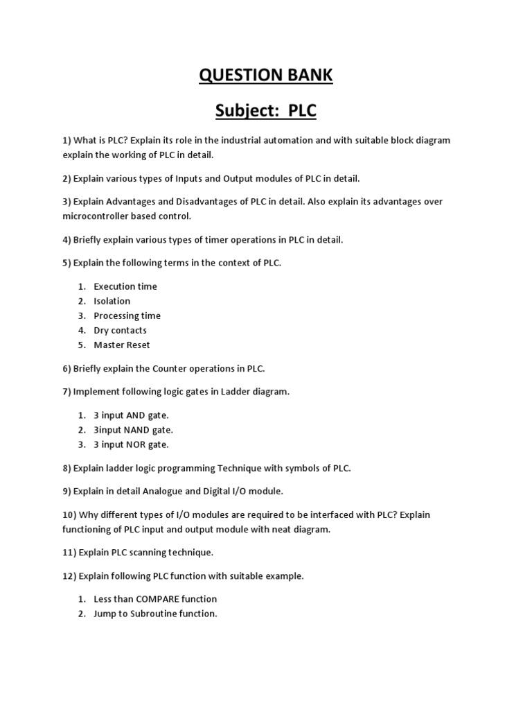 Question Bank | PDF | Programmable Logic Controller | Subroutine