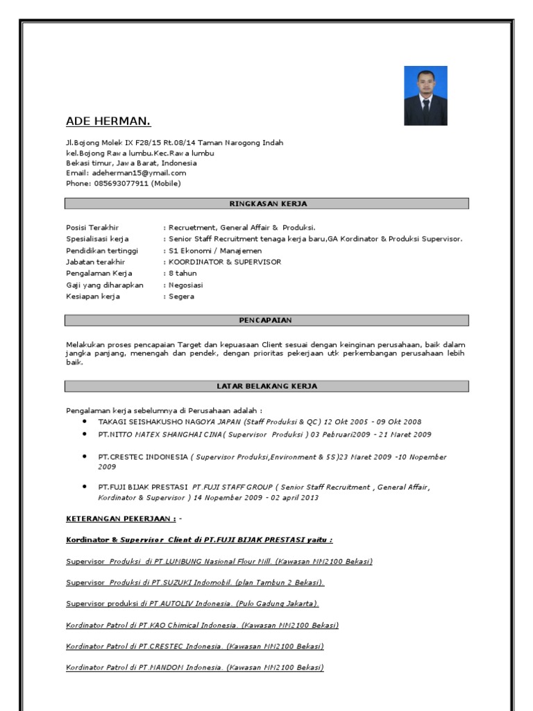 CV - Ade Herman. | PDF