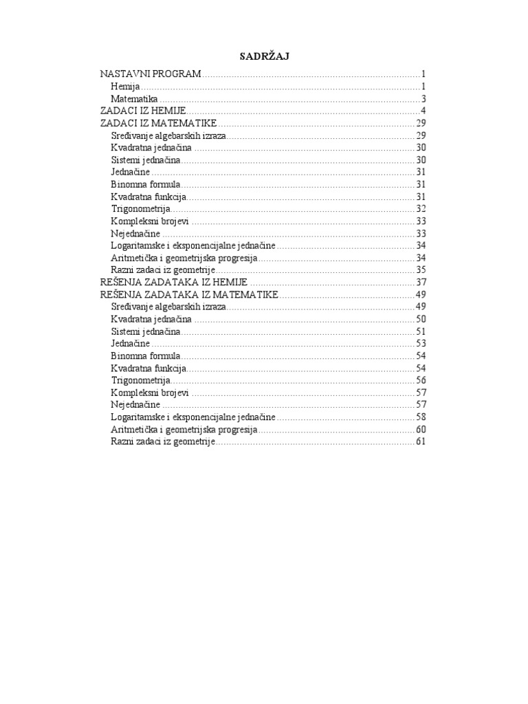 Zbirka Zadataka Iz Hemije I Matematike Za Prijemni NaTehnoloskom Fakultetu U NS | PDF