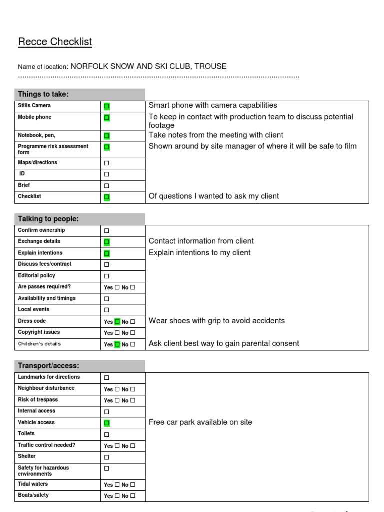 Recce Checklist | Reconnaissance | Engineering