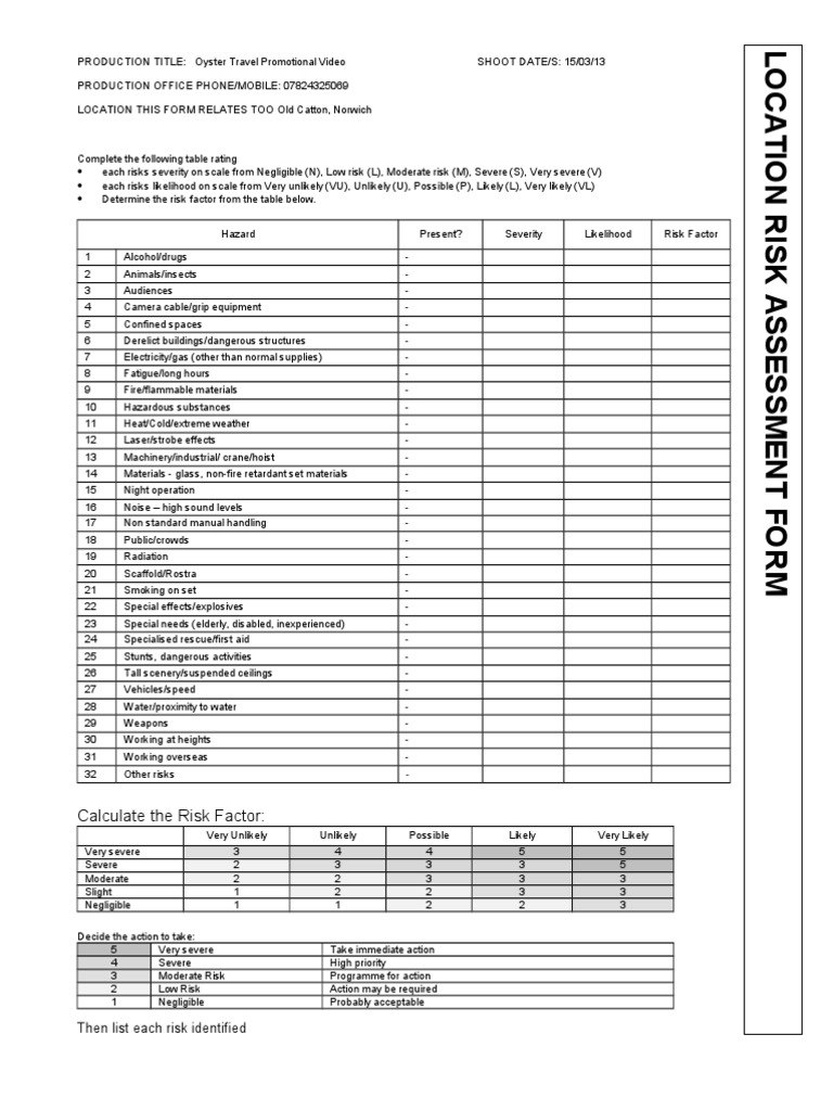 Calculate The Risk Factor:: Then List Each Risk Identified | PDF ...