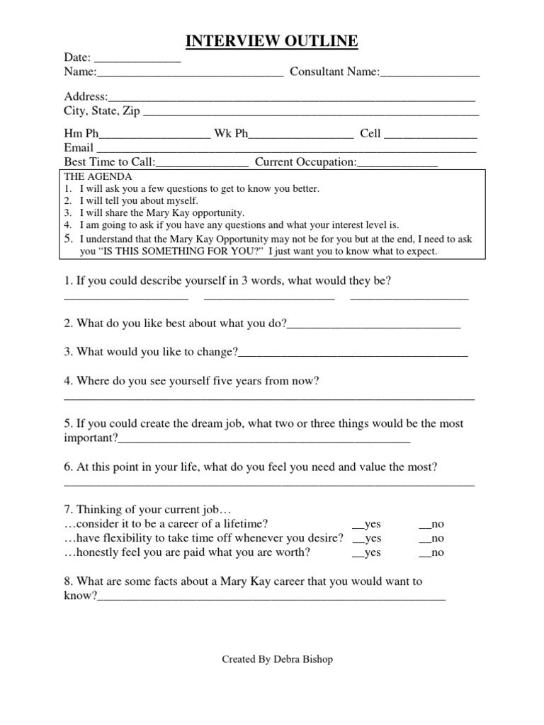Mary Kay Interview Outline - NSD Pamela Shaw | PDF | Economies | Business