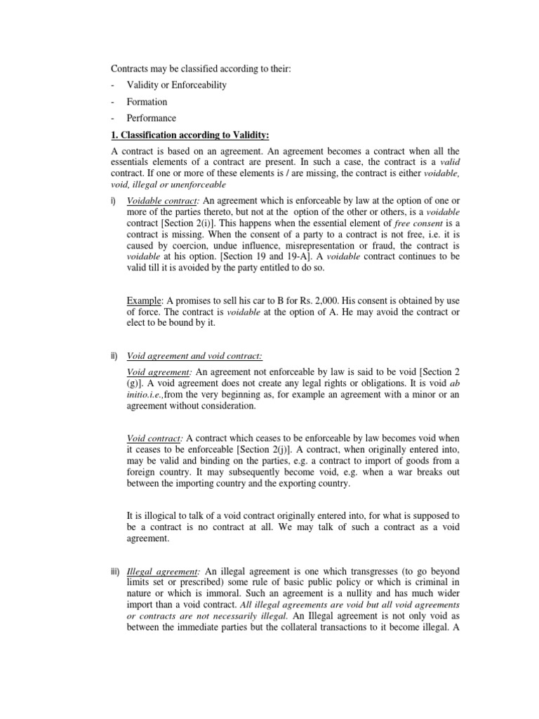 Classification of Contracts | Download Free PDF | Void (Law) | Consideration