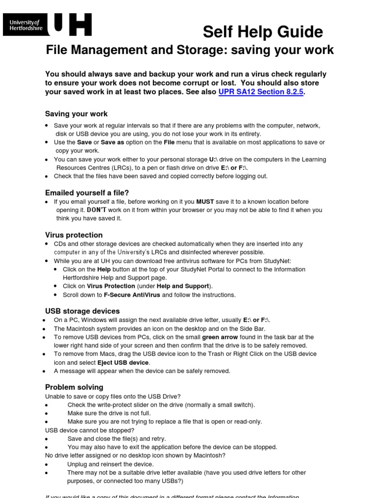 Self Help Guide: File Management and Storage: Saving Your Work | PDF ...