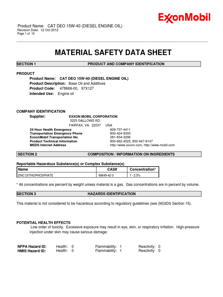 Msds Chevron 15w40 PDF Personal Protective Equipment, 51% OFF