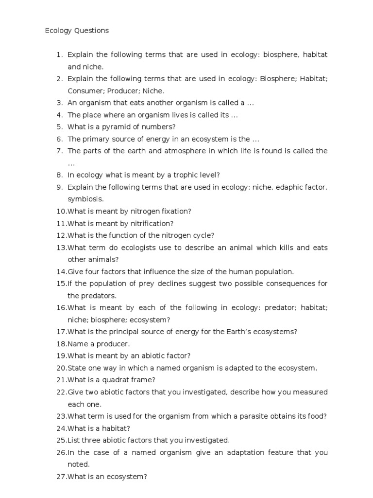 Ecology Questions | Download Free PDF | Ecological Niche | Ecology