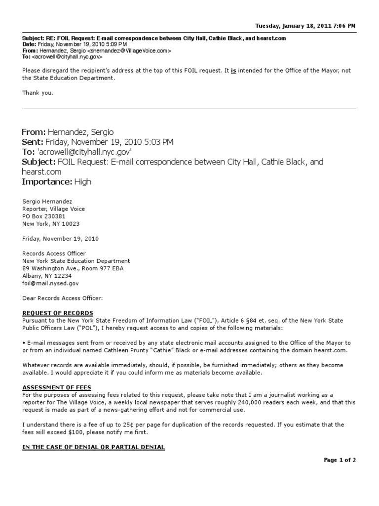 FOIL Request | Download Free PDF | Email | Social Institutions