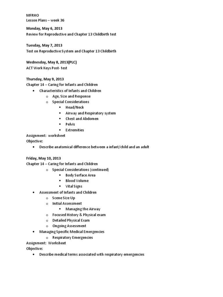 Week 36 Lesson Plans: Childbirth & Infants | PDF | Science & Mathematics