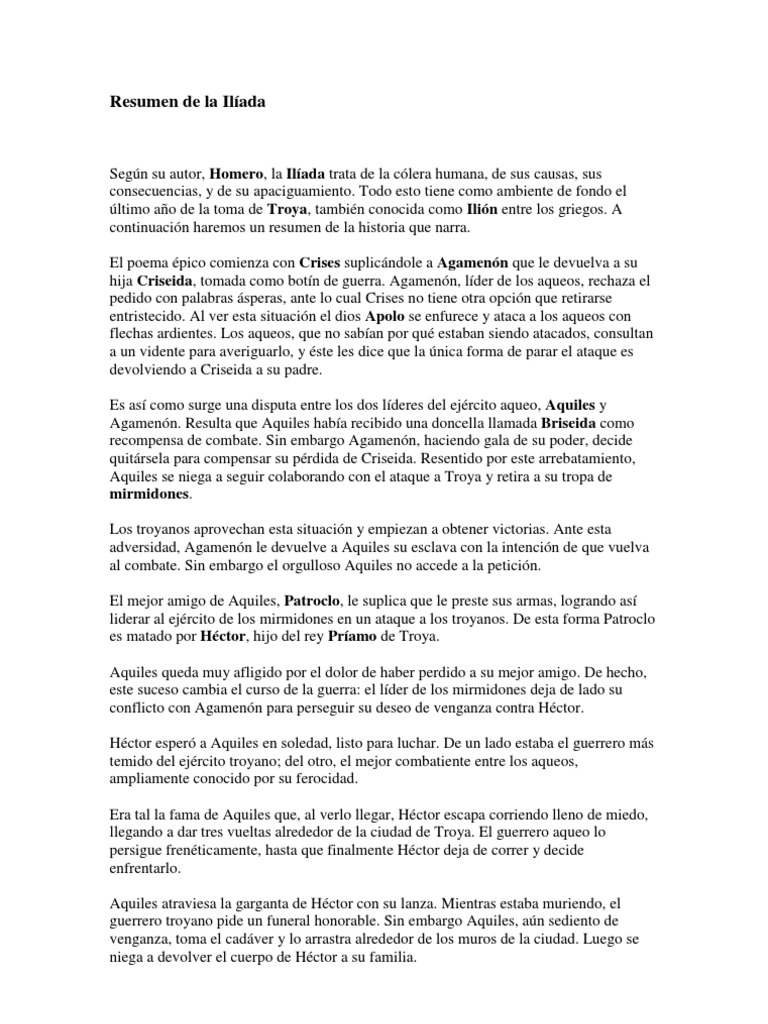 Resumen de La Ilíada | PDF | Héctor | Aquiles