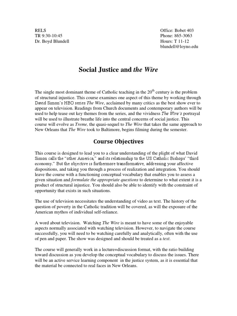 Social Justice and The Wire: Course Objectives | PDF | Social Justice ...