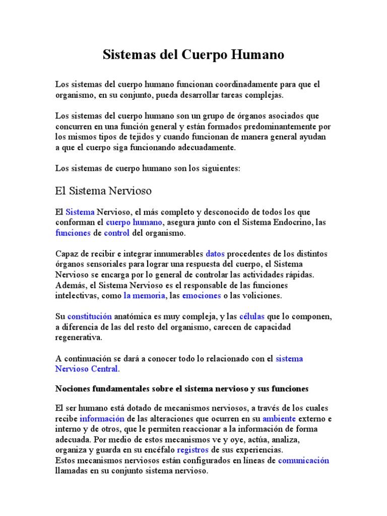 Sistemas Del Cuerpo Humano Pdf Esqueleto Sistema Circulatorio