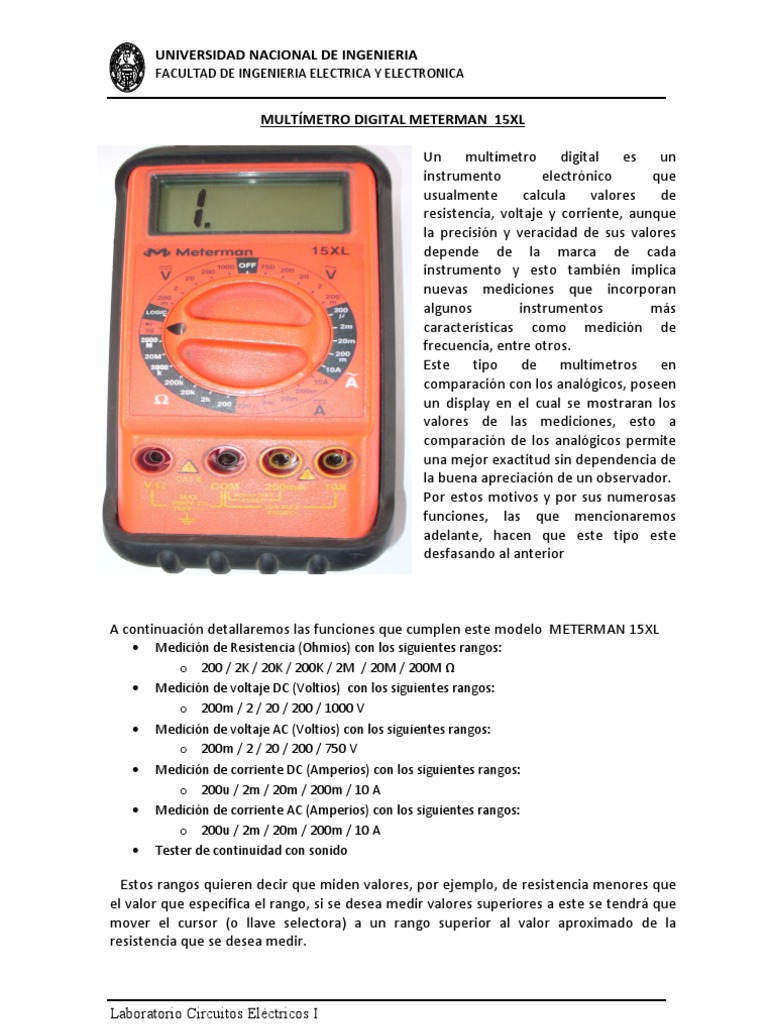 Multímetro Digital Meterman 15XL | PDF | Electricidad | Electromagnetismo