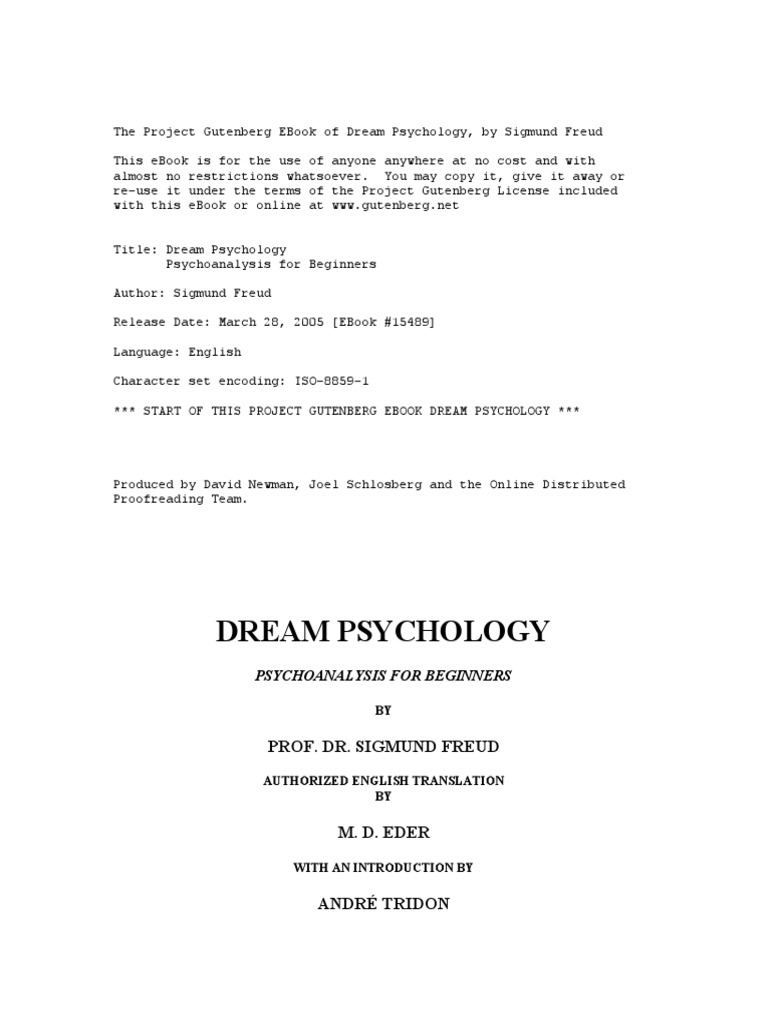 DREAM PSYCHOLOGY: Pschoanalysis For Beginners by Sigmund Freud | PDF ...
