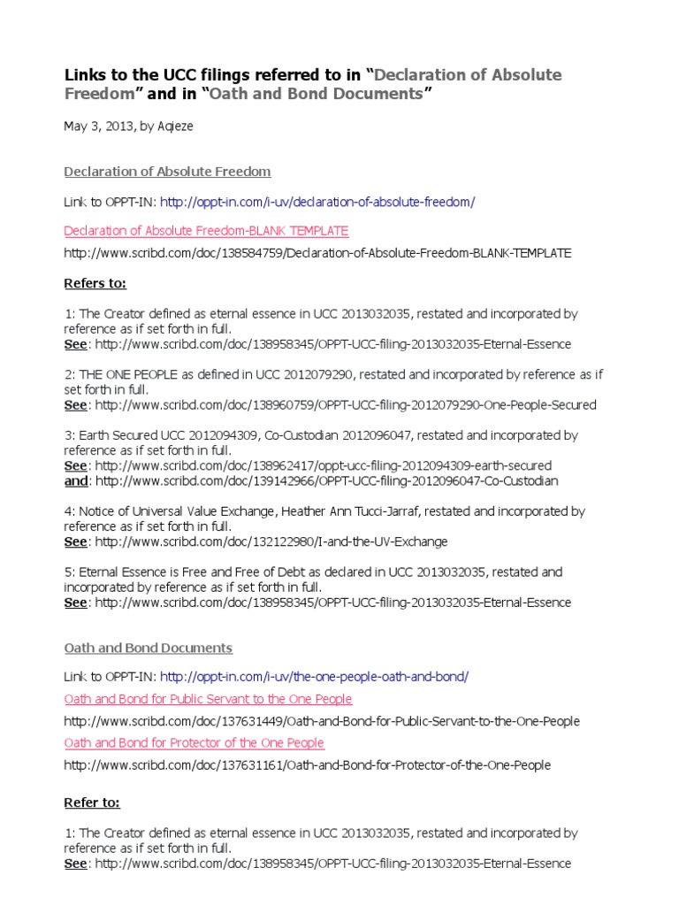 Links To The UCC Filings Referred To in "Declaration of Absolute ...