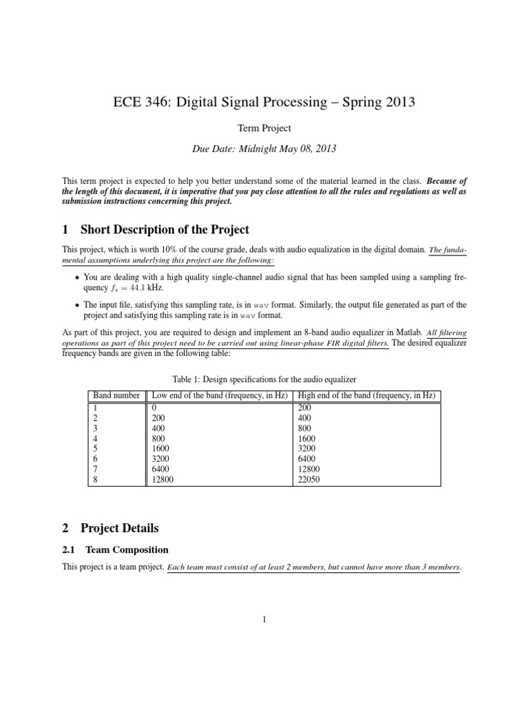 DSP Term Project | PDF | Equalization (Audio) | Sampling (Signal Processing)