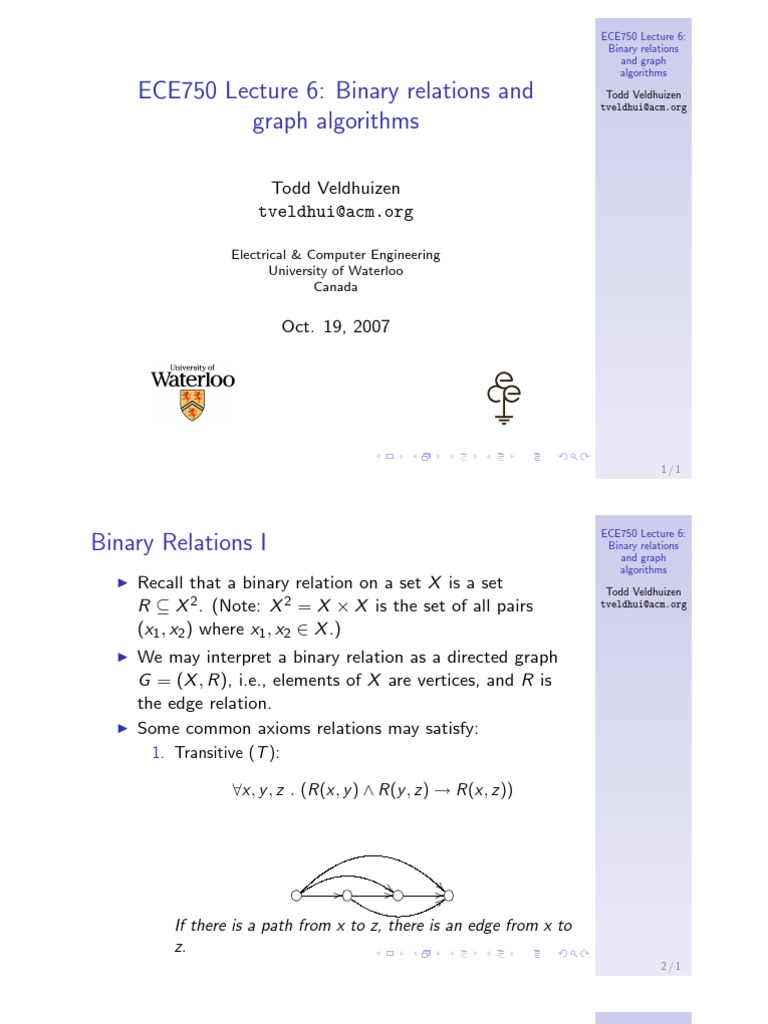Ece750 Lecture 6 Binary Relations And Graph Algorithms Electrical And Computer Engineering