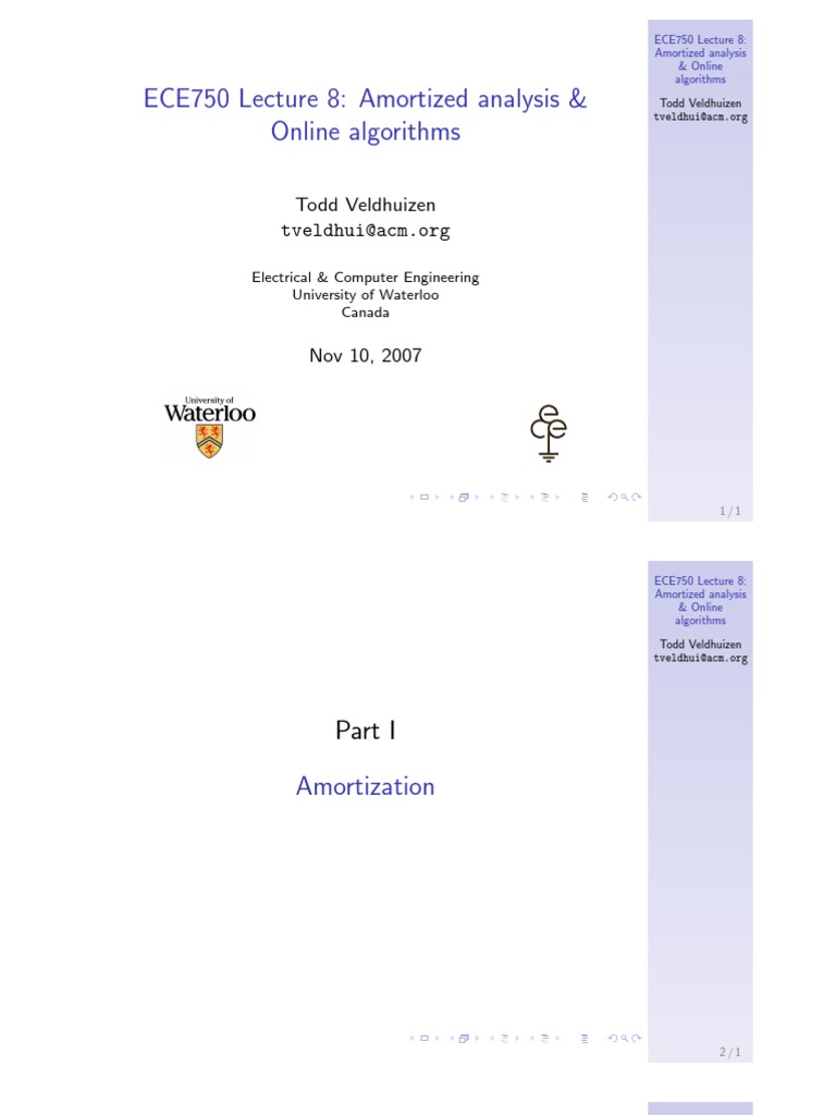 ECE750 Lecture 8: Amortized Analysis & Online Algorithms: Todd Veldhuizen | Download Free PDF ...