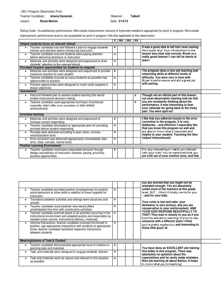 Observation Feedback | Download Free PDF | Attention | Teachers