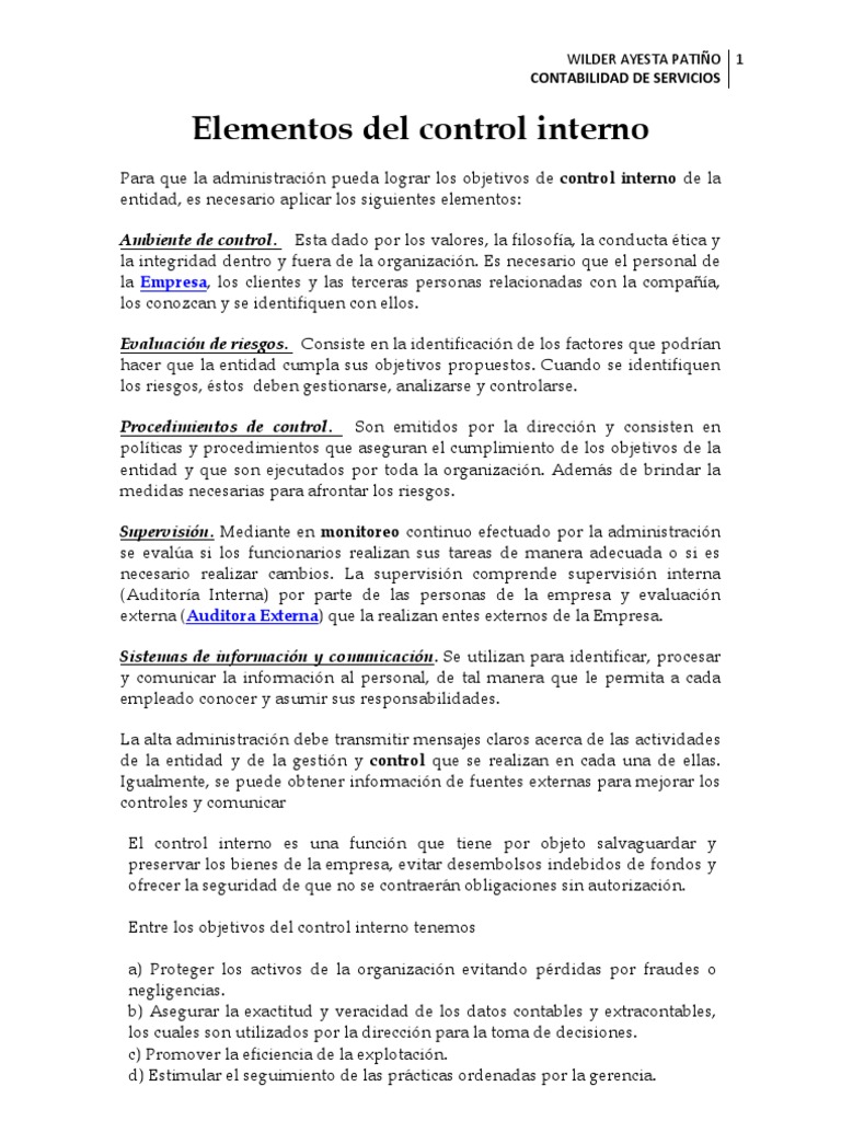 Elementos Del Control Interno | PDF | Contabilidad | Business