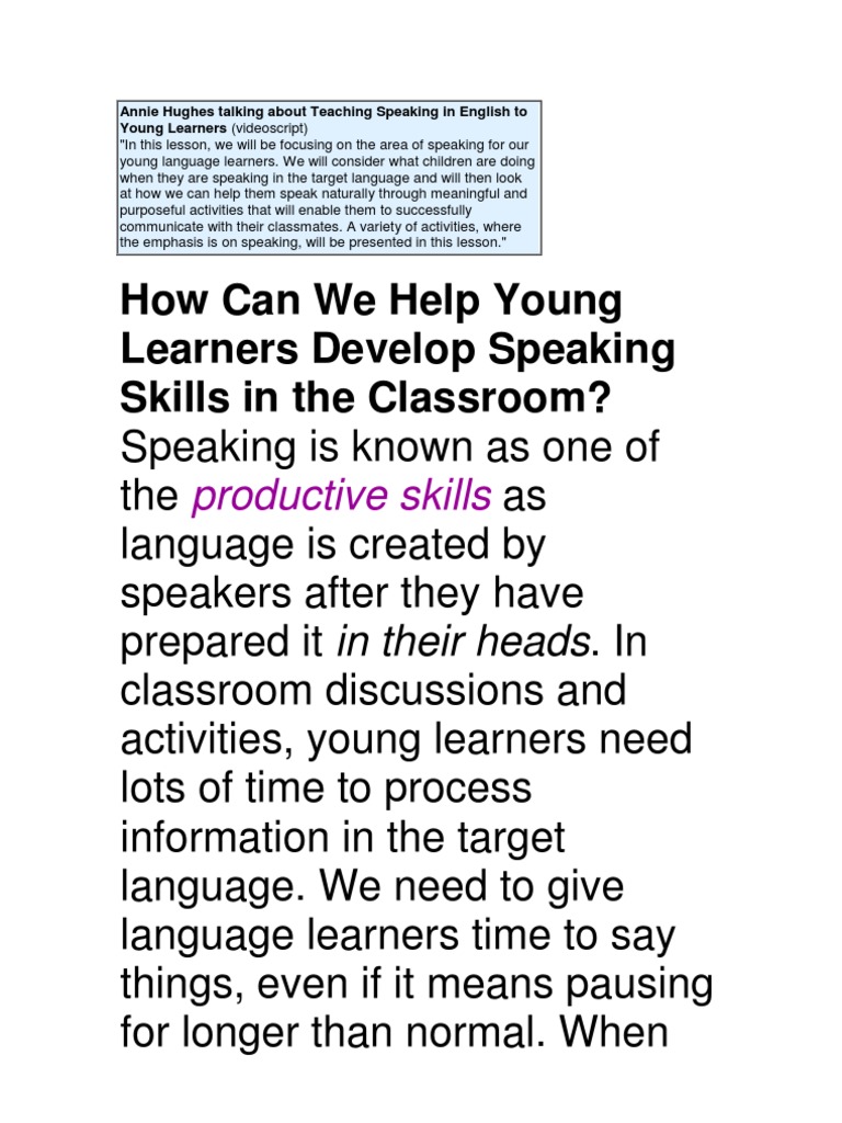 Annie Hughes Talking About Teaching Speaking in English To Young ...