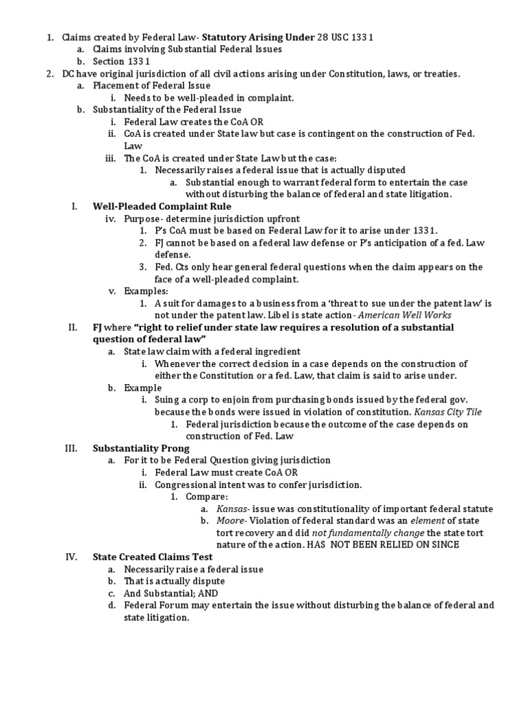 Federal Courts Nutshell Outline | PDF | Law Of The United States | Lawsuit