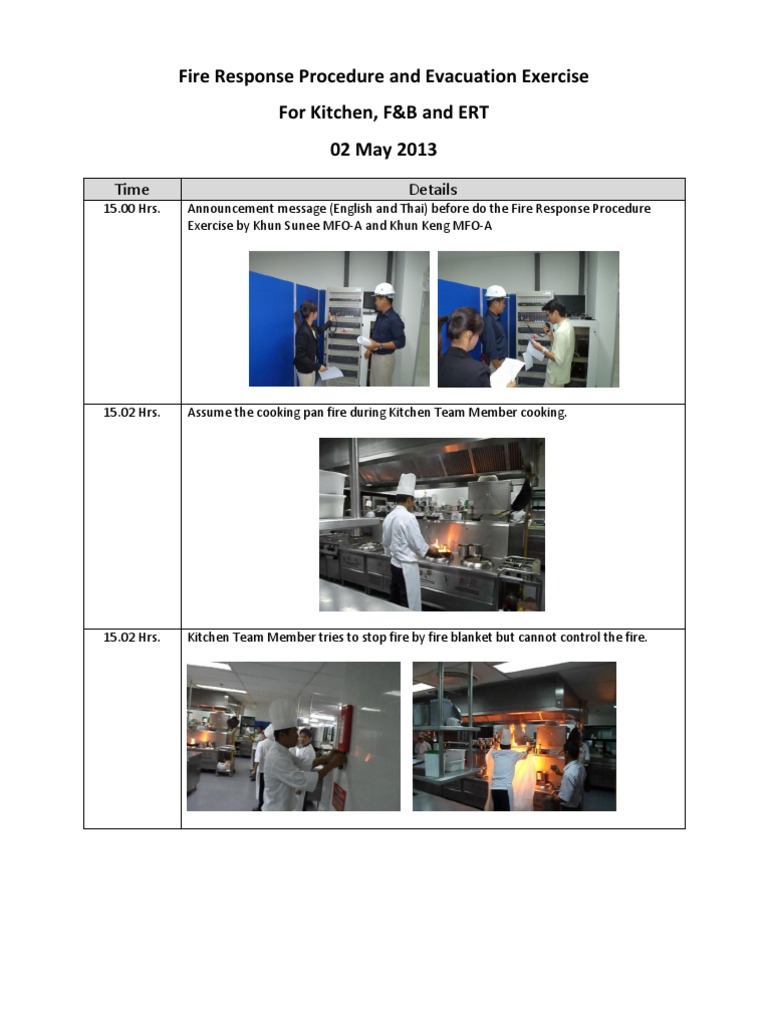 Fire Response Procedure Exercise For Kitchen and F&B | PDF | Kitchen ...