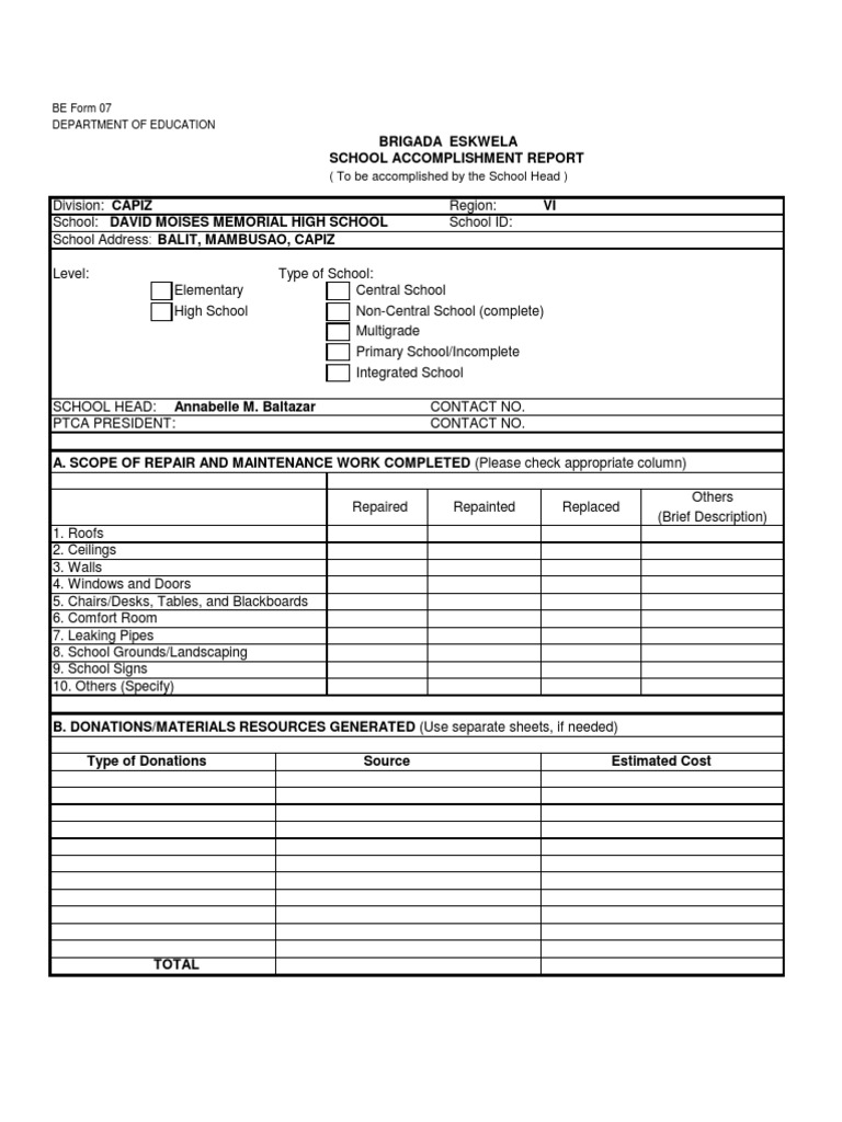 BE Form 07 Brigada Eskwela | PDF | Volunteering | Schools