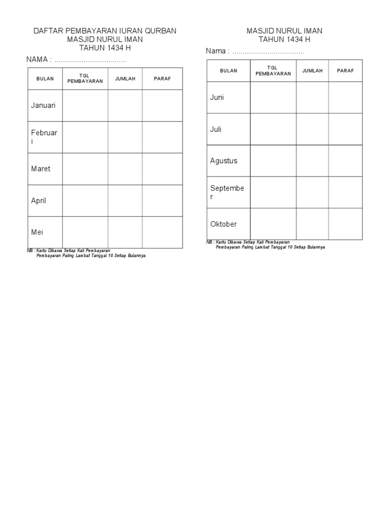 Daftar Pembayaran Iuran Qurban | PDF