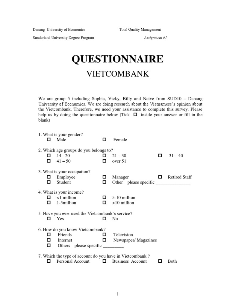 TQM - Questionaire Vietcombank (Final) | PDF