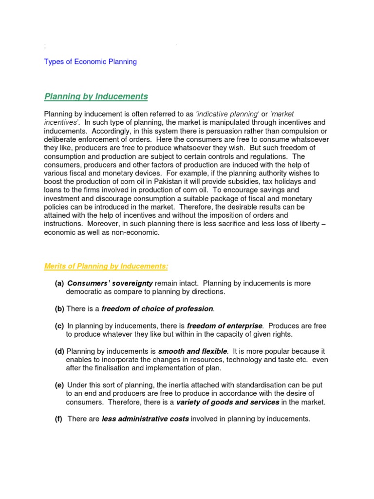 Types of Economic Planning | Economic Planning | Capitalism