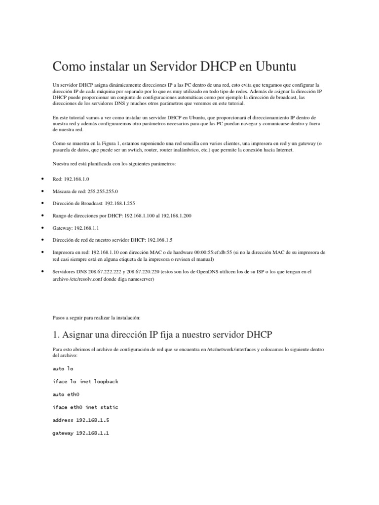 Como Instalar Un Servidor DHCP en Ubuntu | PDF