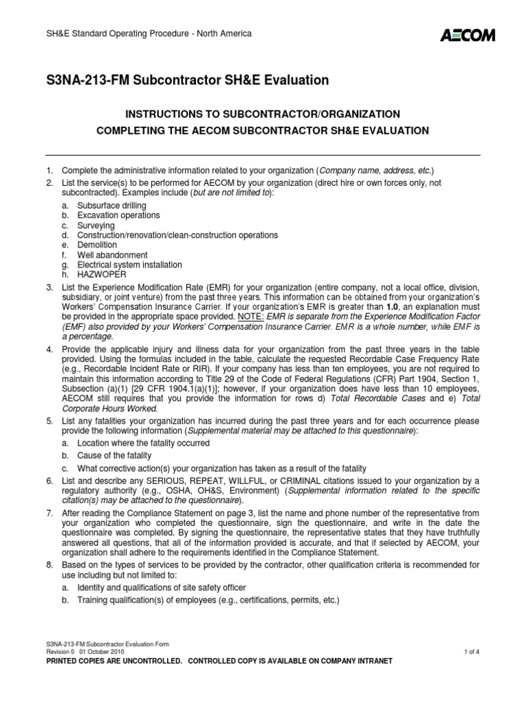 Subcontractor Safety Questionnaire | PDF | Electronic Health Record ...