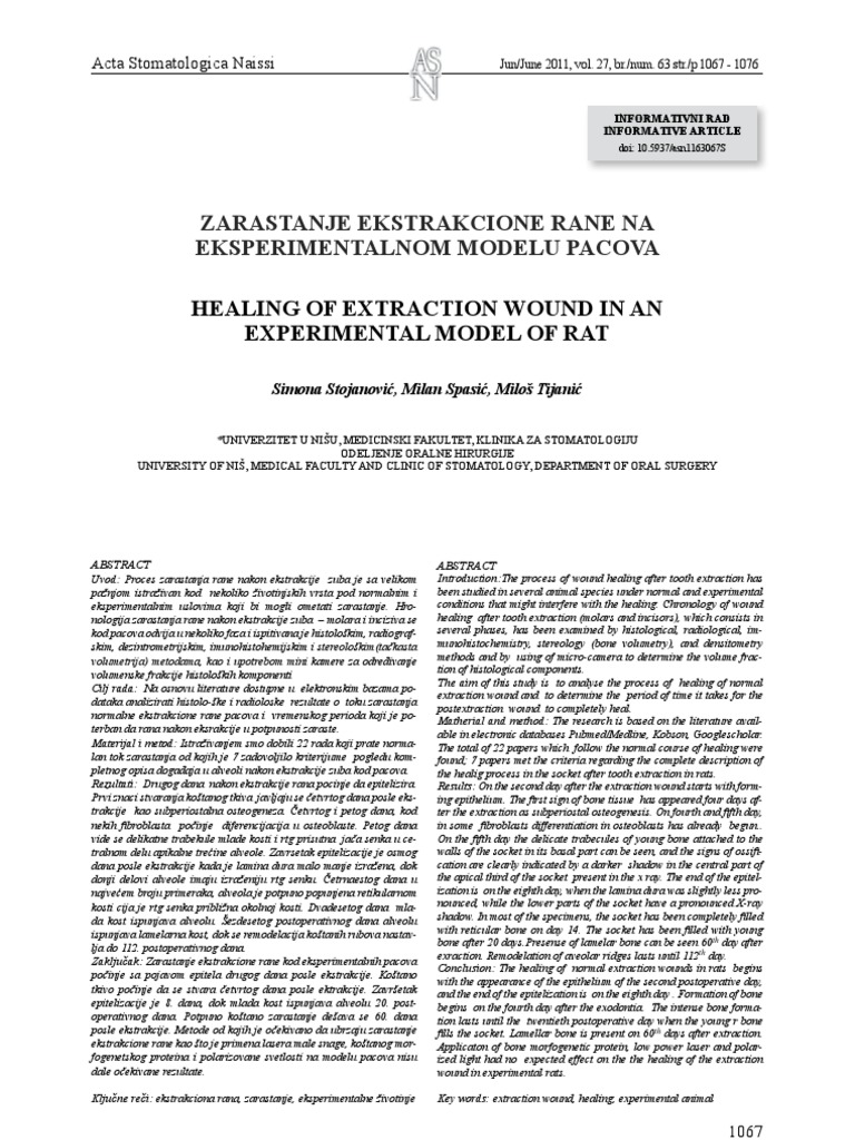 Healing of Extraction Wounds... | PDF