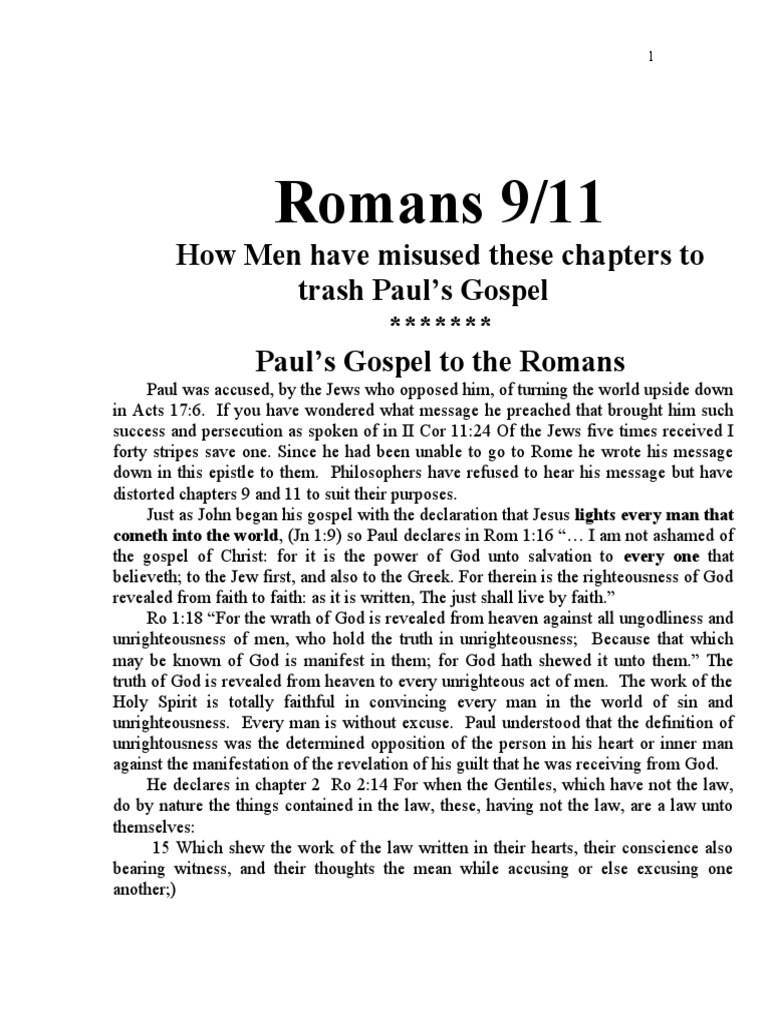 Romans 9/11: How Men Have Misused These Chapters To Trash Paul's Gospel ...