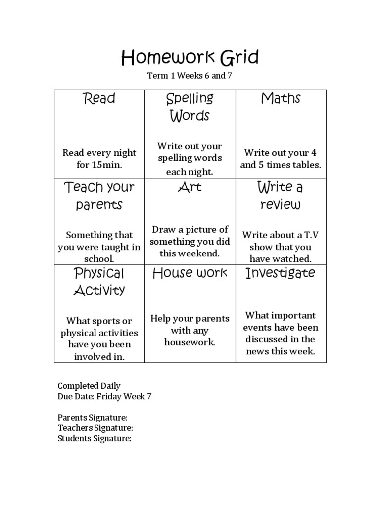 Homework Grid | PDF
