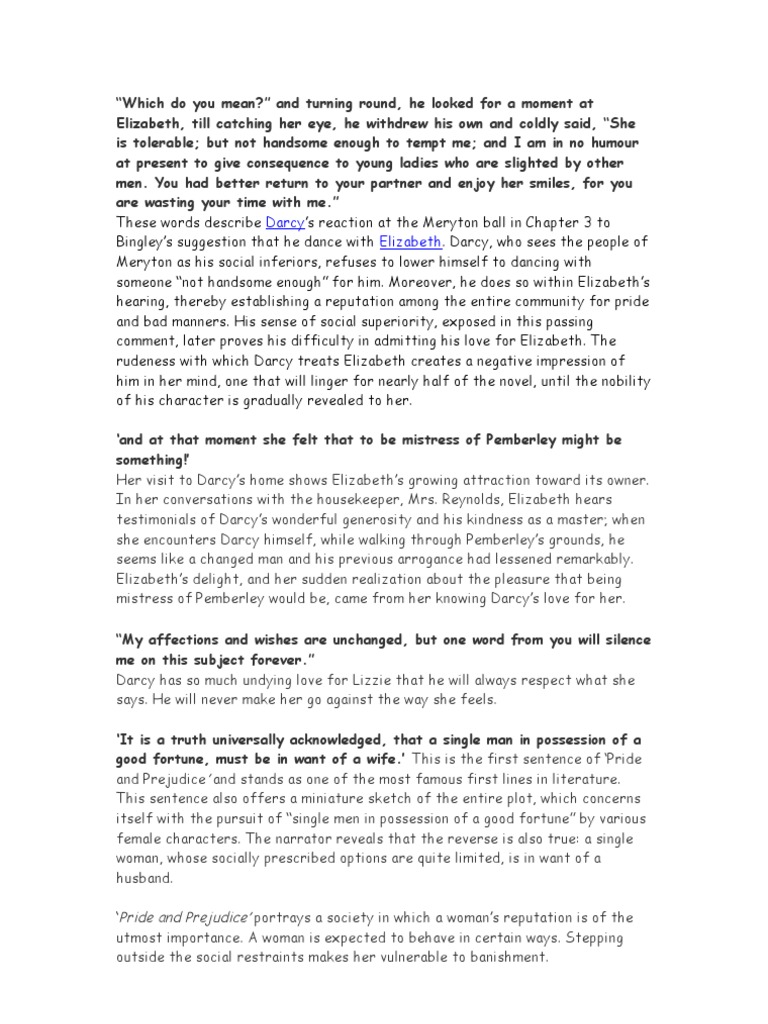 Pride and Prejudice Themes & Analysis | PDF | Pride And Prejudice | Novels