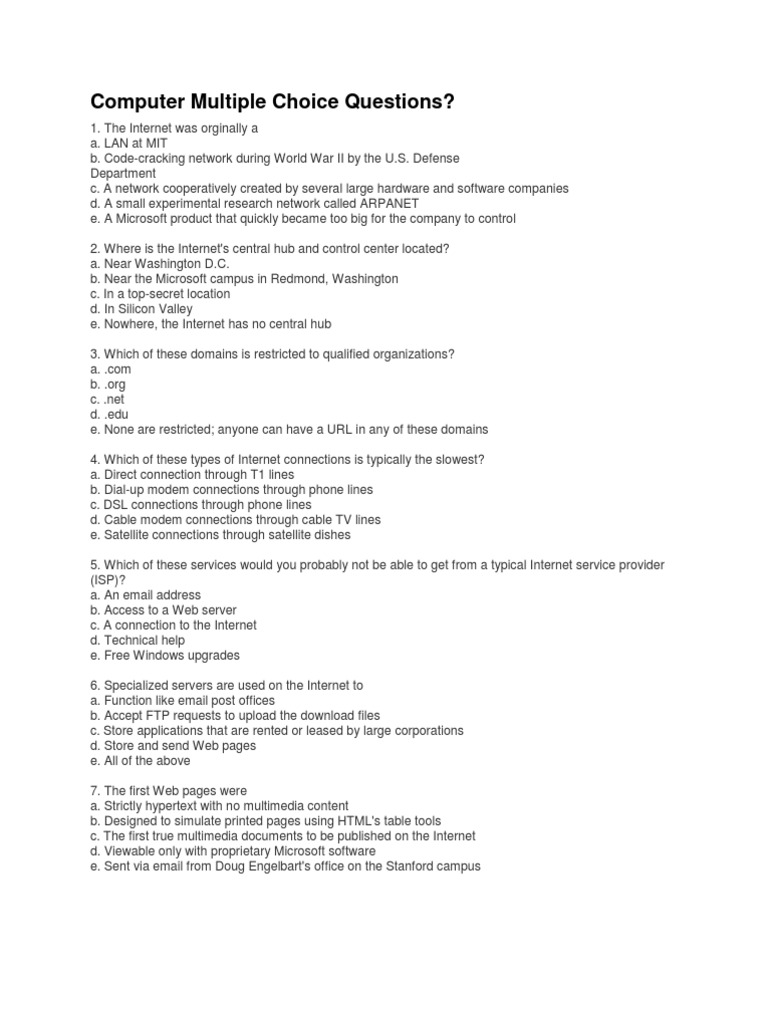Computer Multiple Choice Questions | PDF | Internet | Email