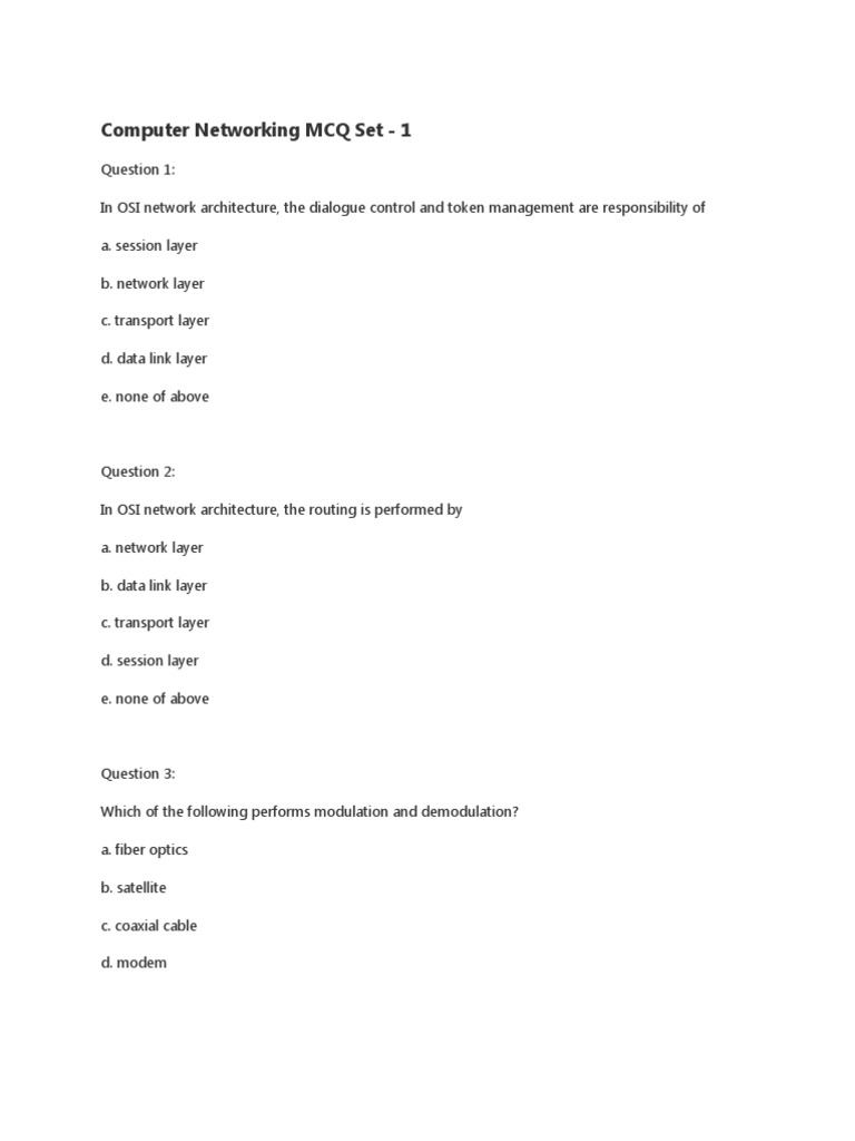Computer Networking MCQ Set | PDF | Osi Model | Telecommunication