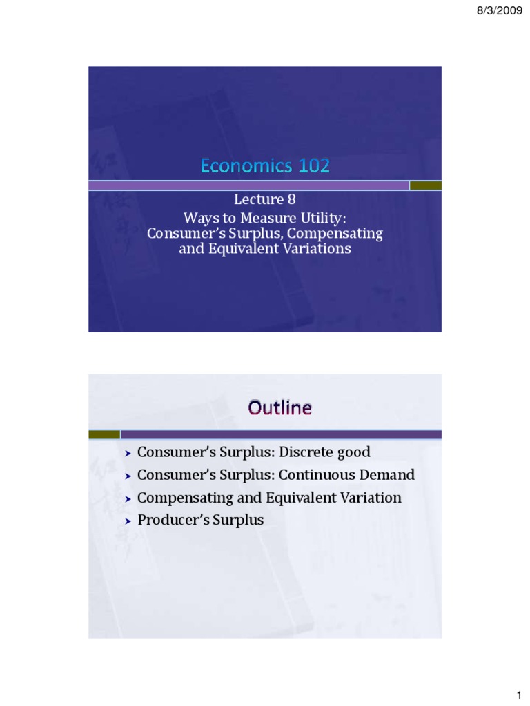 Economics 102 Lecture 8 Ways To Measure Utility Rev | PDF | Economic ...