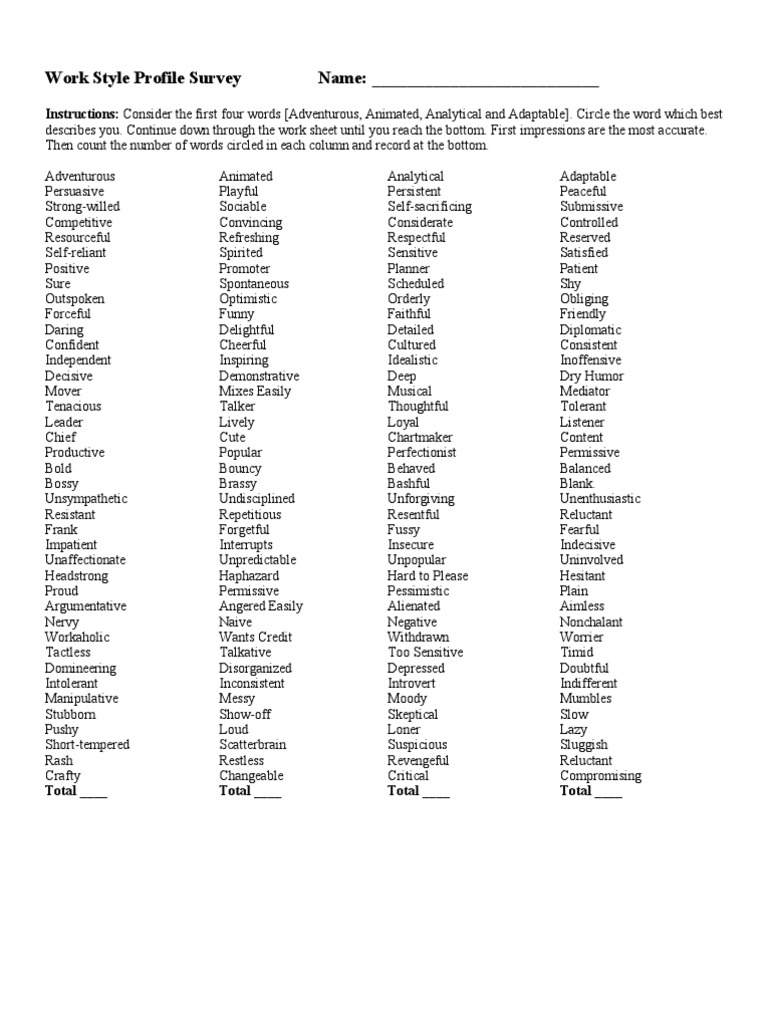 Work Style Profile Survey Name | PDF | Psychological Concepts | Psychology