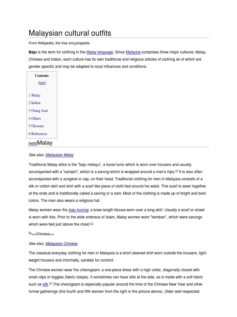 Malaysian Cultural Outfits | PDF | Clothing | Softlines (Retail)