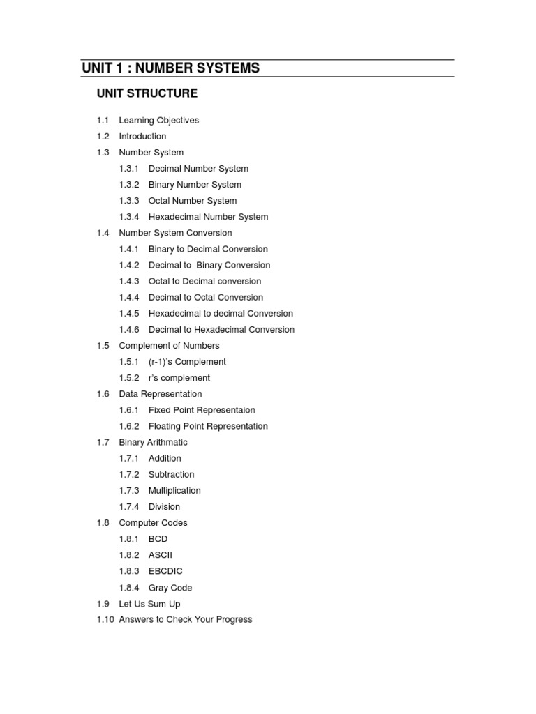 Unit 1 Number Systems | PDF | Binary Coded Decimal | Division (Mathematics)