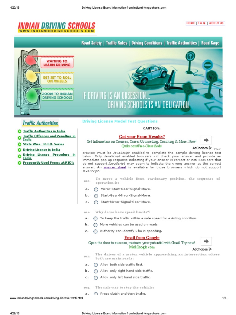Got Your Exam Results?: Driving License Model Test Questions | PDF ...