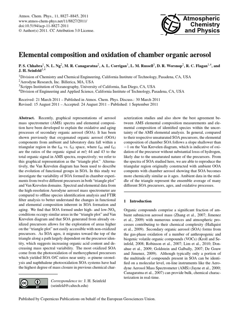 Elemental Composition and Oxidation of Chamber Organic Aerosol | PDF | Fourier Transform ...