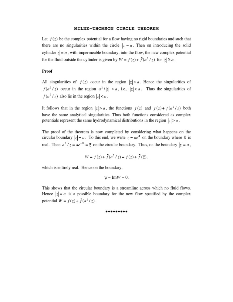Milne-Thomson Circle Theorem | PDF | Science & Mathematics