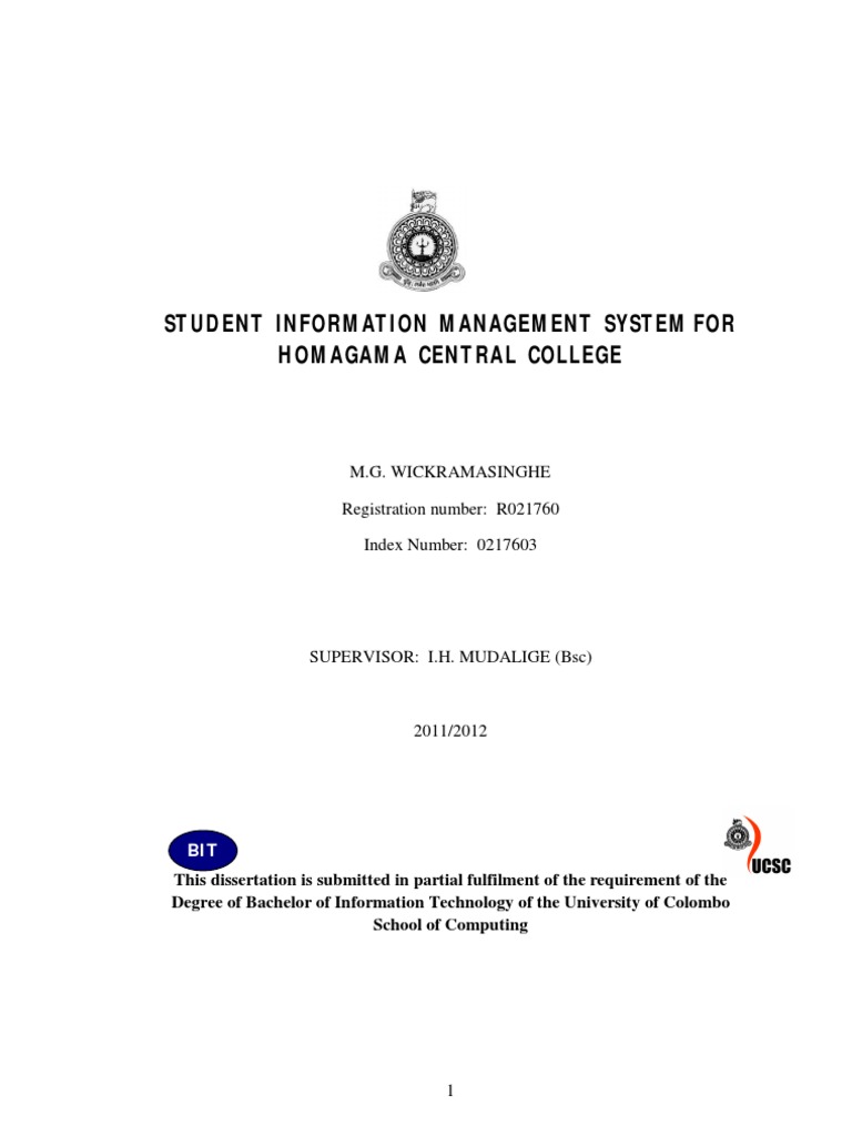 Student Information Management System For Homagama Central College ...