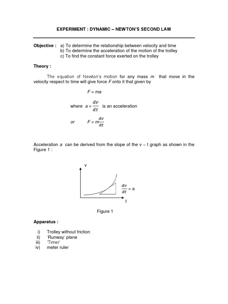 Newton's Second Law Experiment Guide | PDF