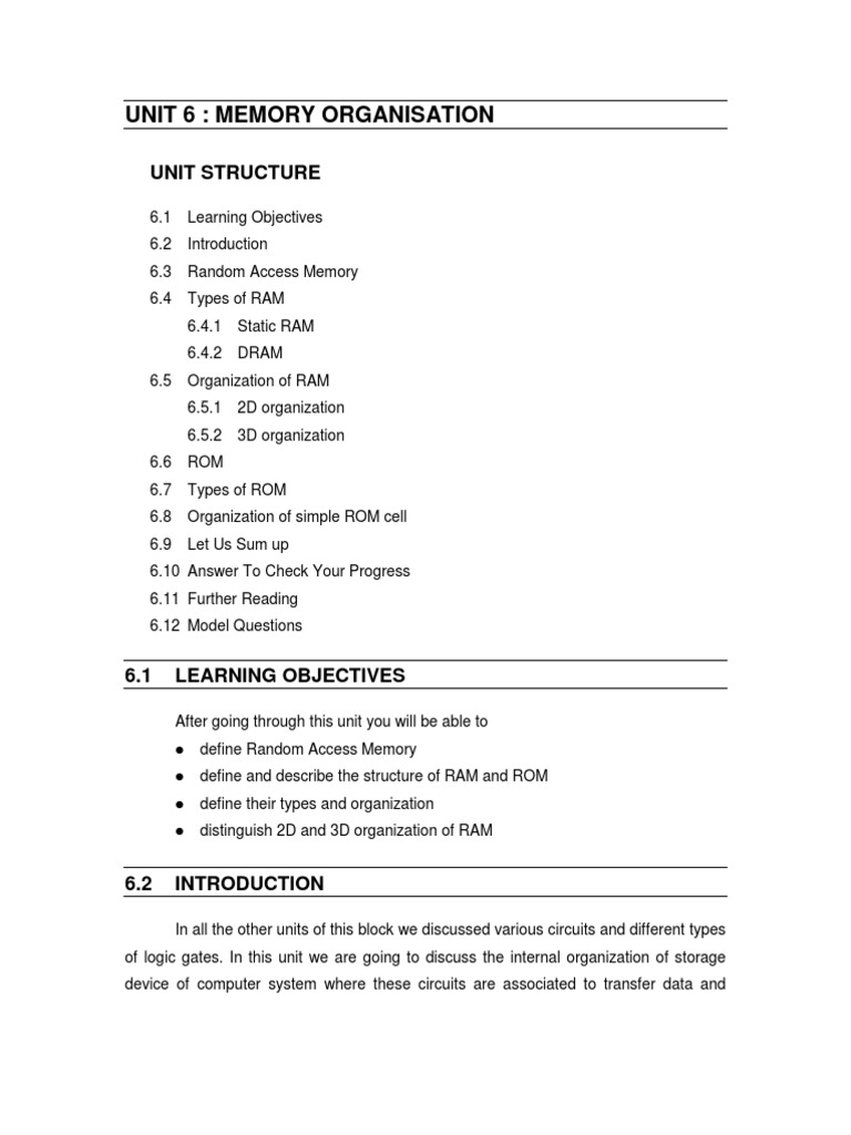 Unit 6 Memory Organization | PDF | Dynamic Random Access Memory | Random Access Memory