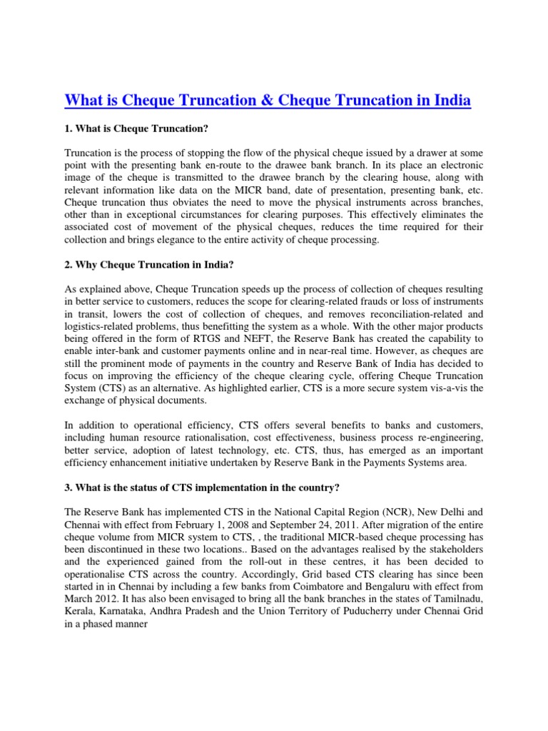 What Is Cheque Truncation | PDF | Cheque | Banks