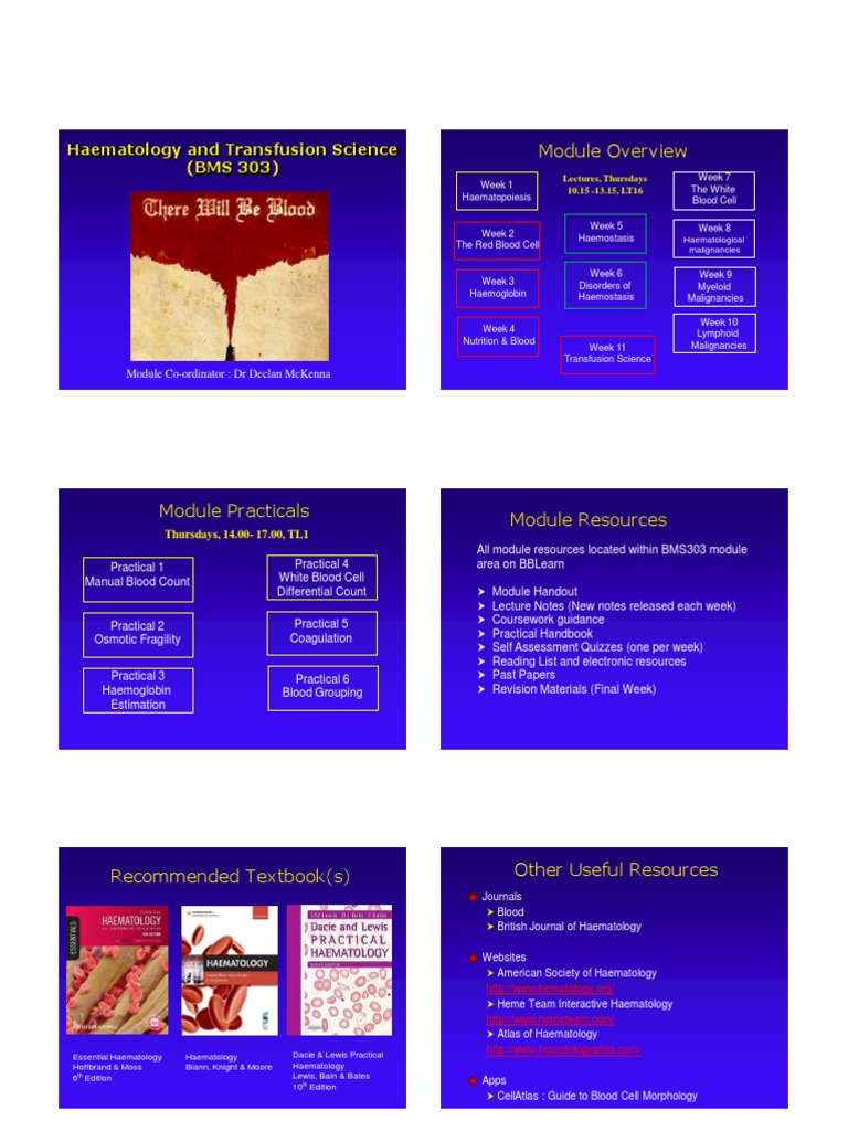 Module Overview: Haematology and Transfusion Science (BMS 303) | PDF ...